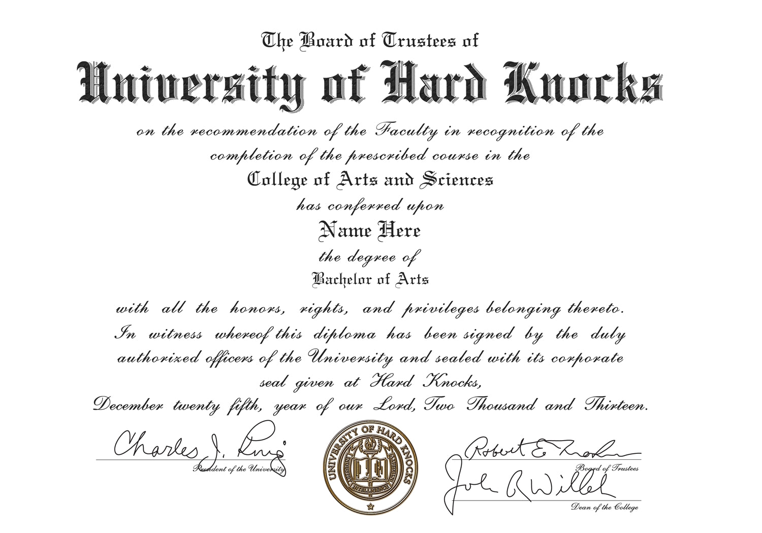 Joke Diploma, Custom College Diploma, Joke Transcript | SignatureLogoDesign